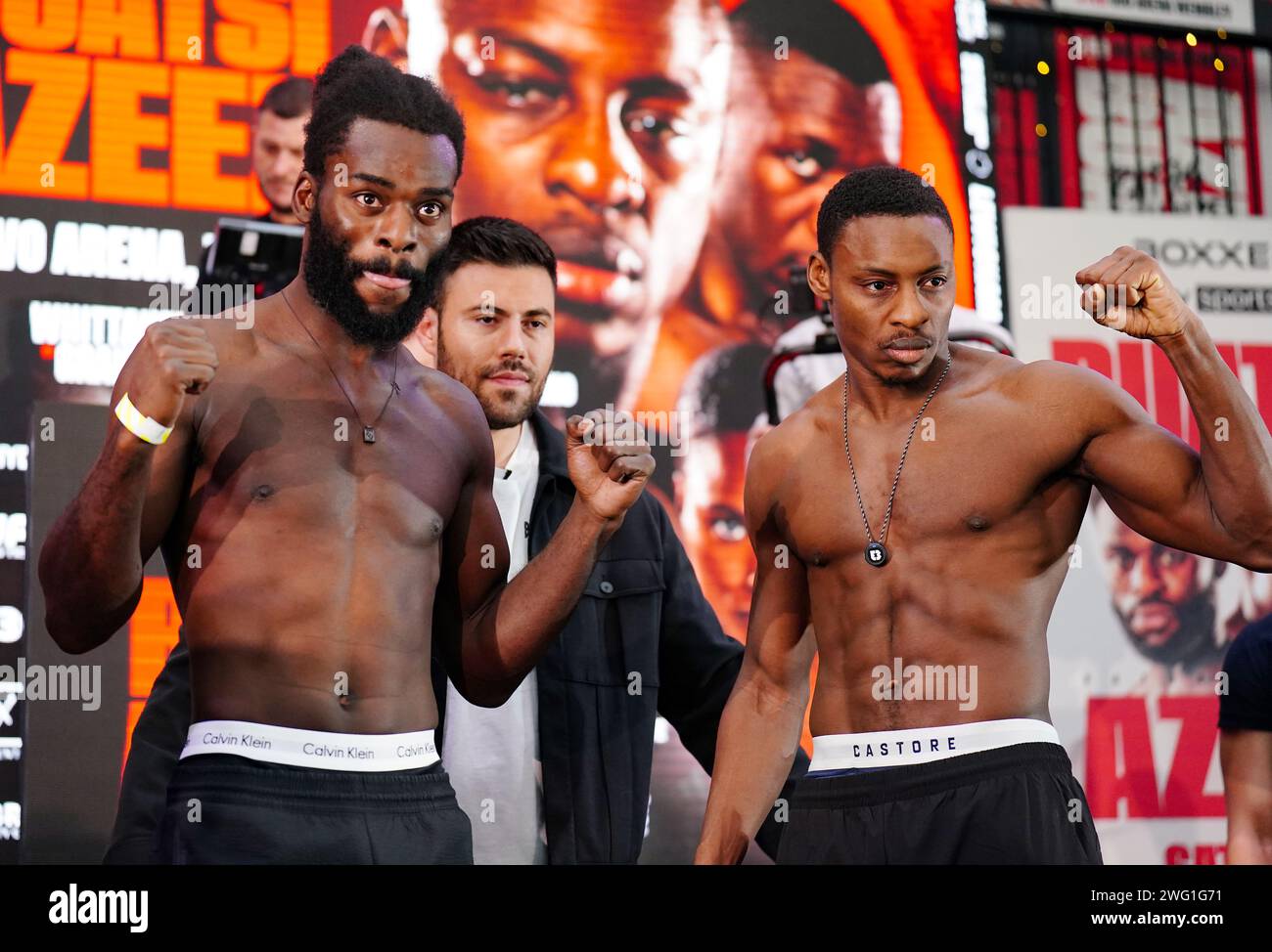 Joshua Buatsi and Dan Azeez during the weigh in at BOXPARK Wembley ...