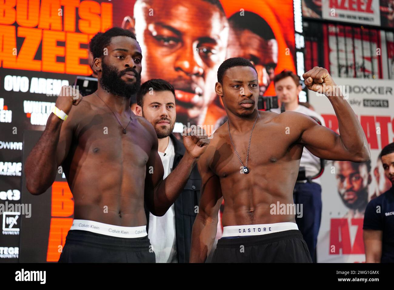 Joshua Buatsi and Dan Azeez during the weigh in at BOXPARK Wembley ...