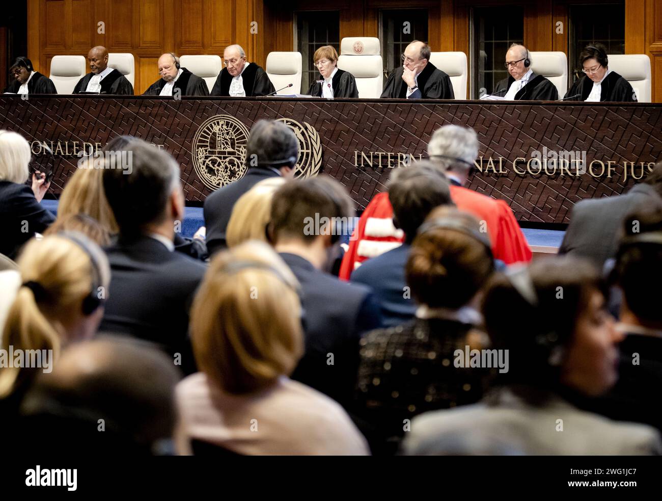 THE HAGUE - The judges including President Joan Donoghue (M) during the ...