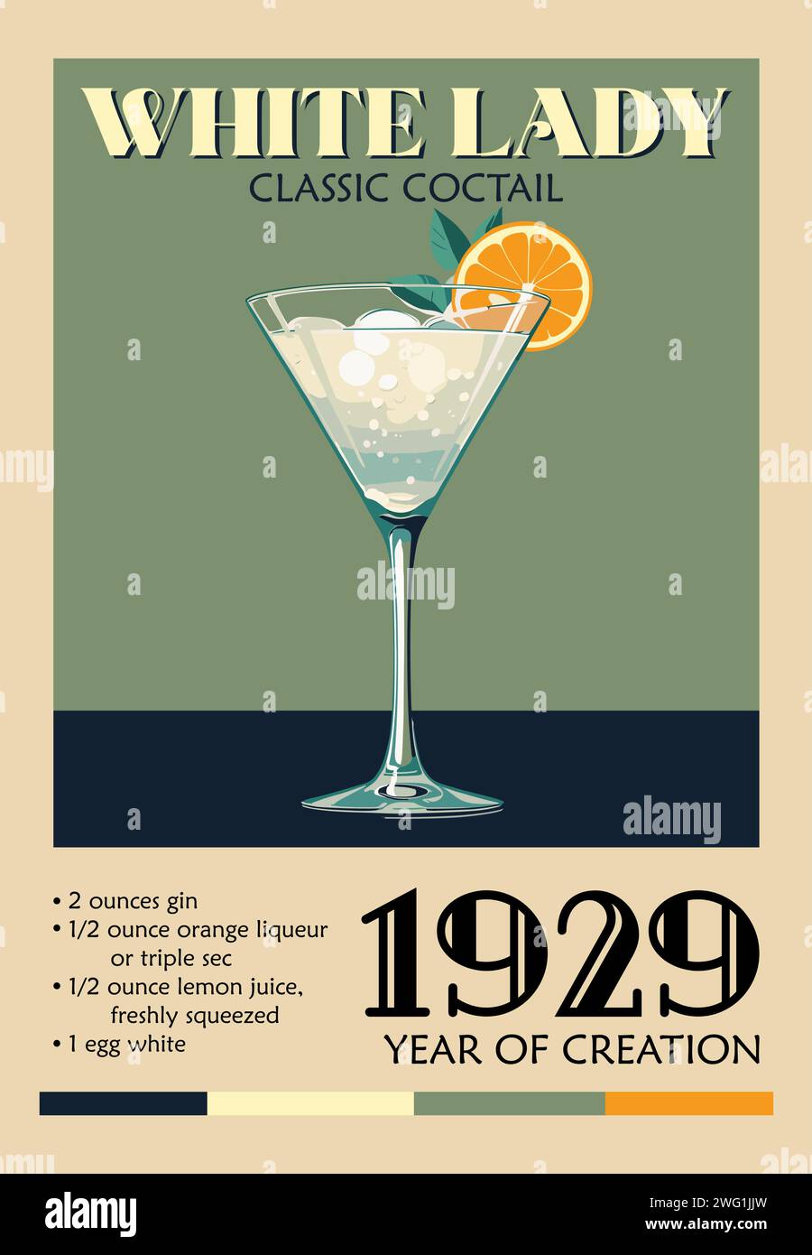 White Lady Cocktail retro poster vector wall art Stock Vector Image ...