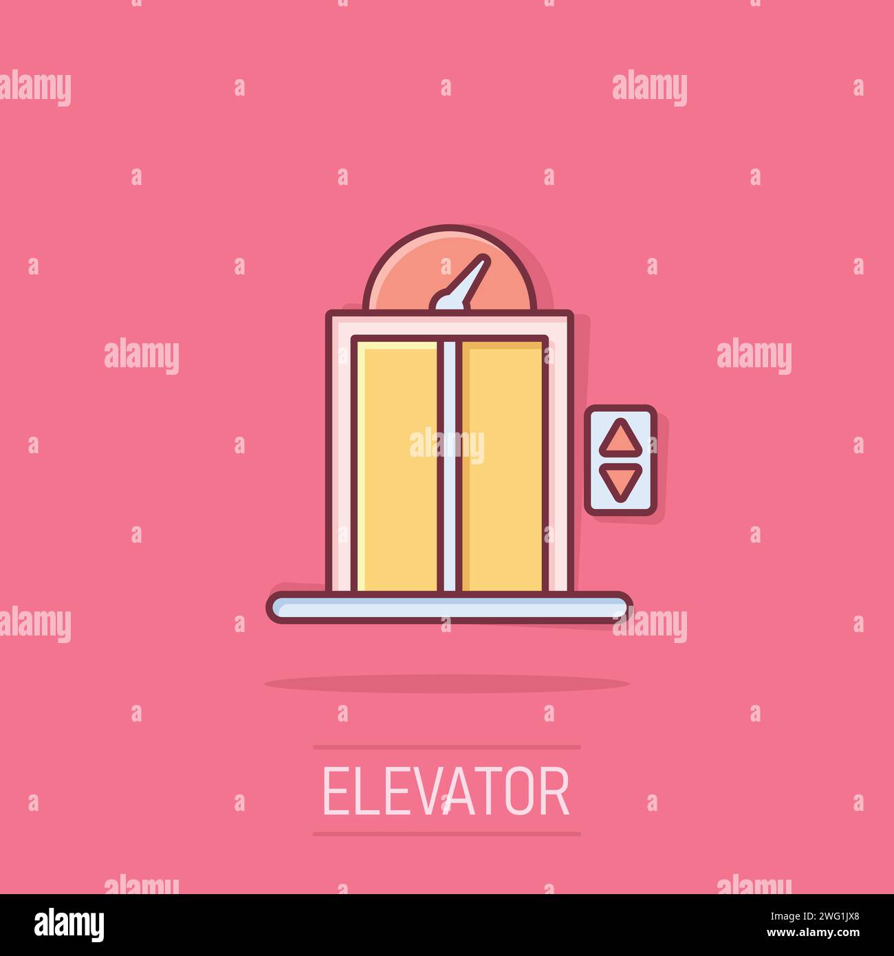 Elevator icon in comic style. Lift cartoon vector illustration on white ...