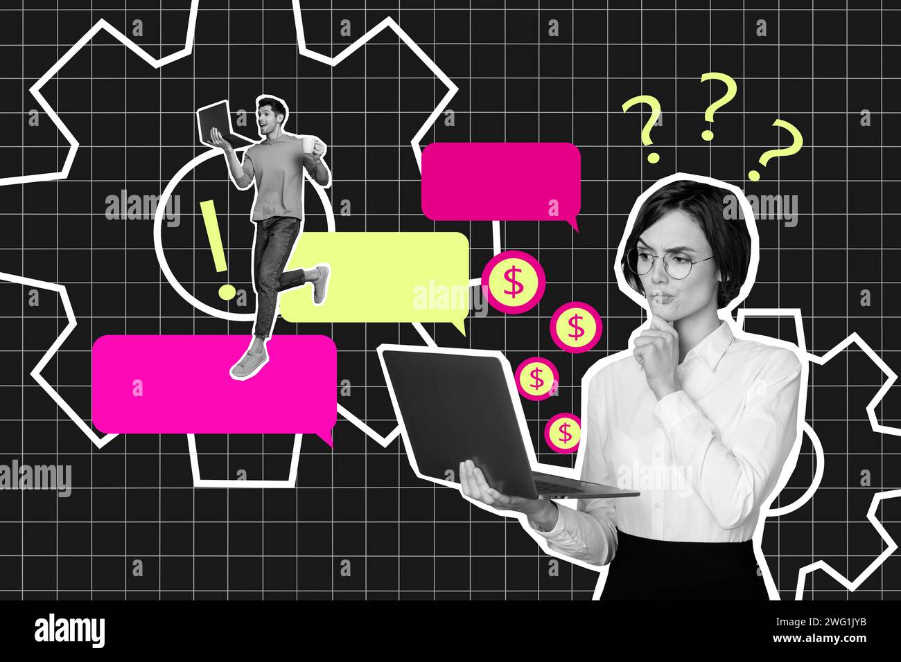 Concept composite collage photo of puzzled strict boss talk on video ...