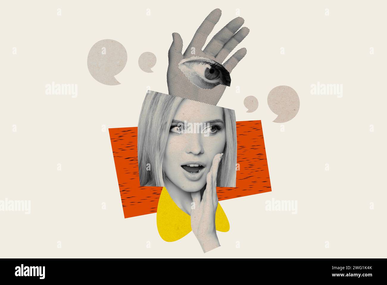 Creative photo collage young beautiful girl staring shocked amazed ...