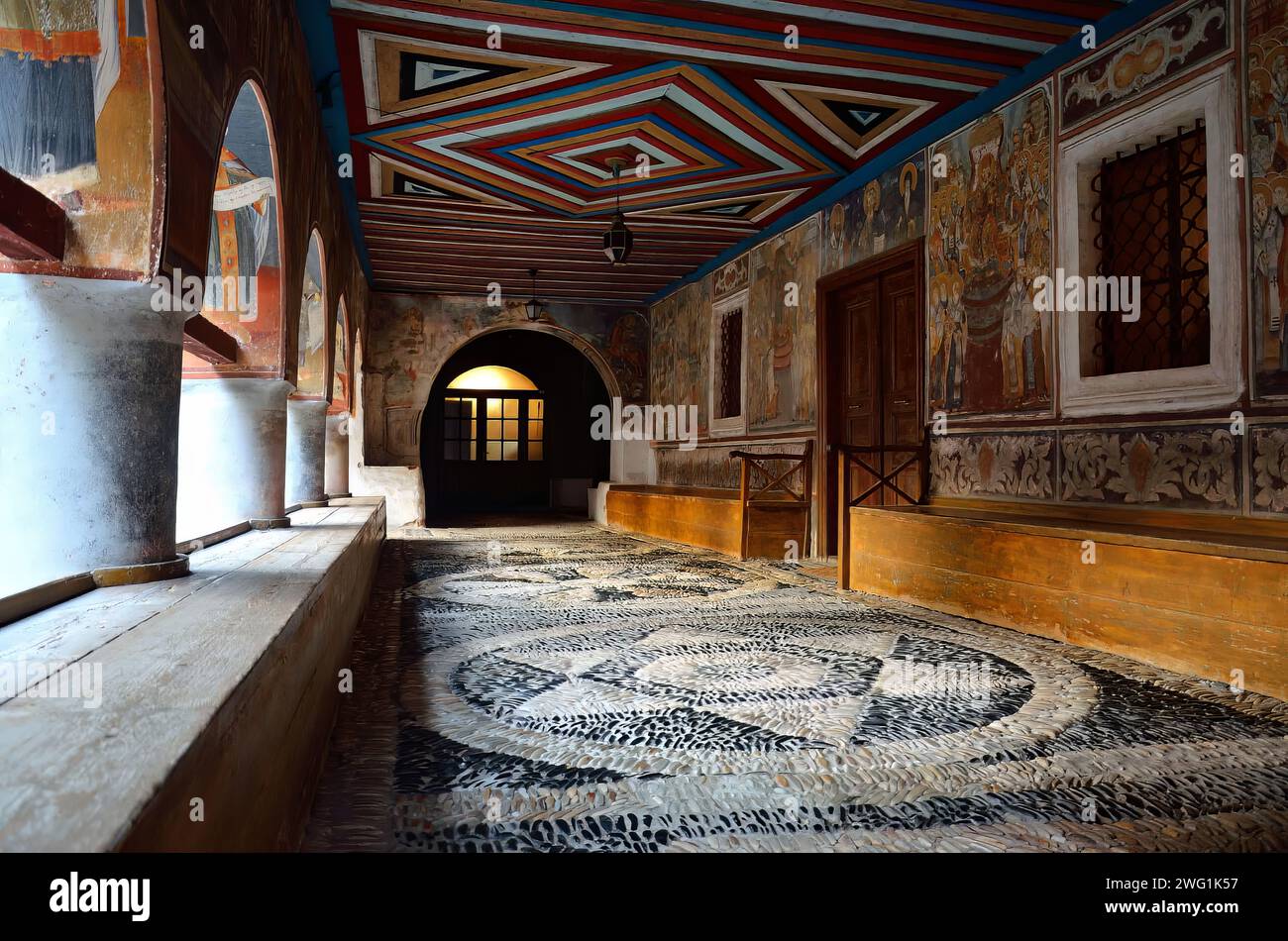 An empty hallway in Hilandar Monastery at Mount Athos in Greece Stock ...