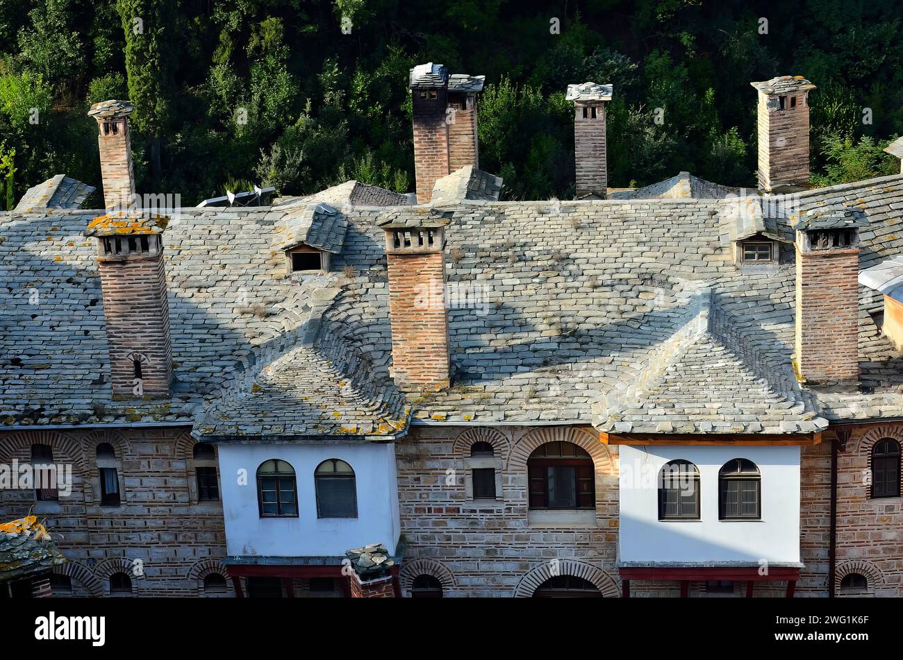 The roof of the Hilandar Monastery at Mount Athos in Greece Stock Photo ...