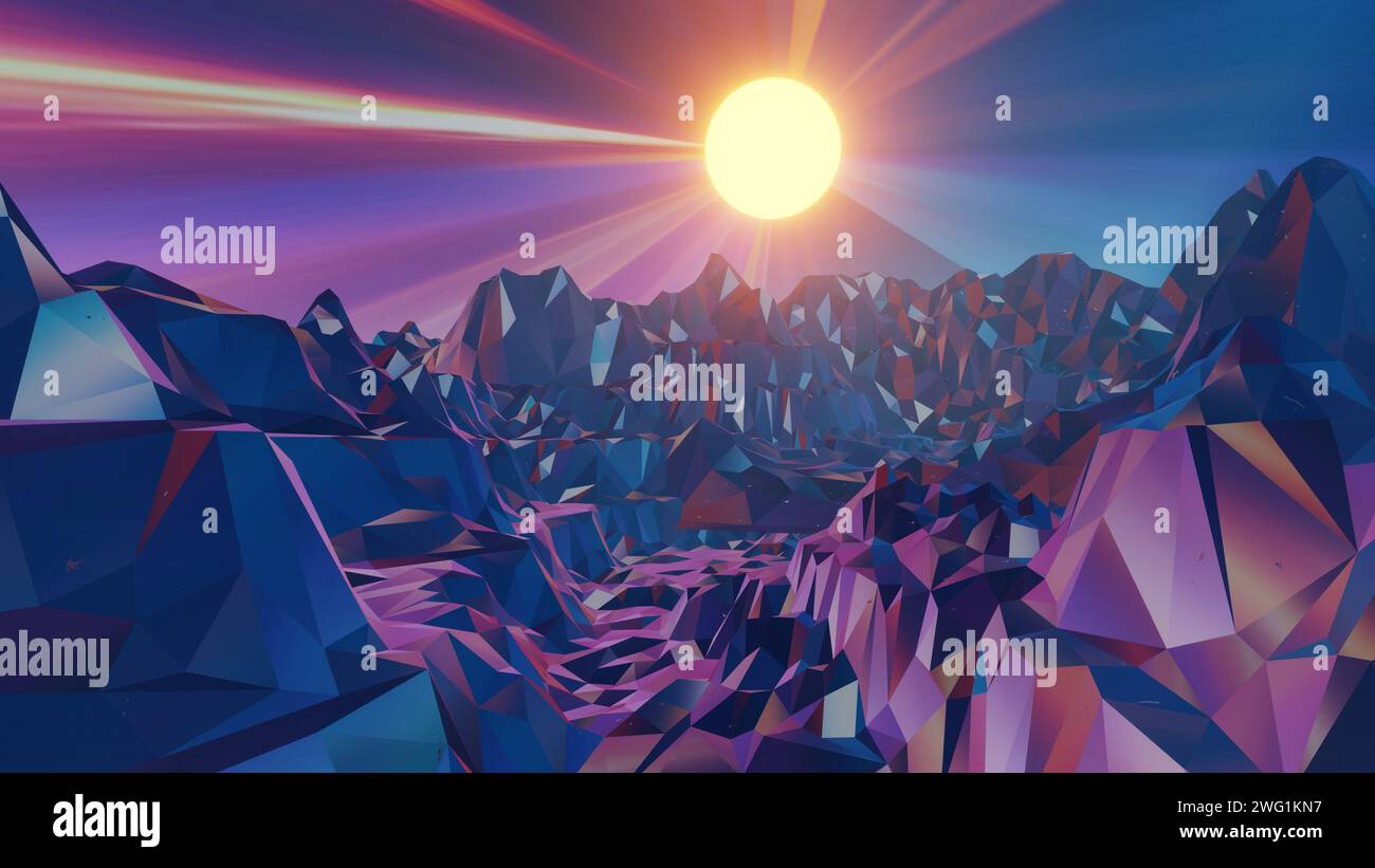 Dominated by a neon color palette, this scene presents a surreal ...