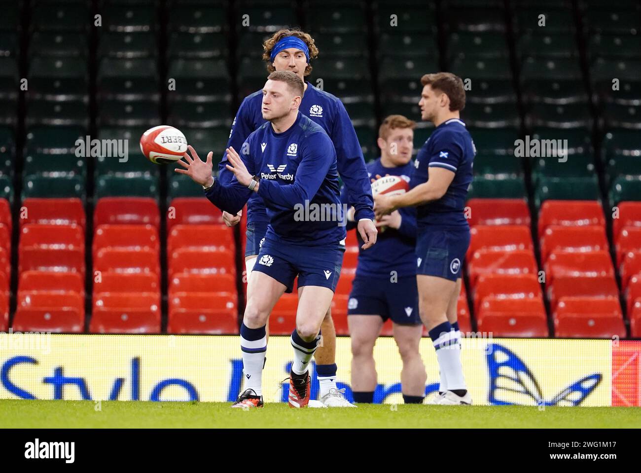 Scotland's Finn Russell during a team run at the Principality Stadium ...