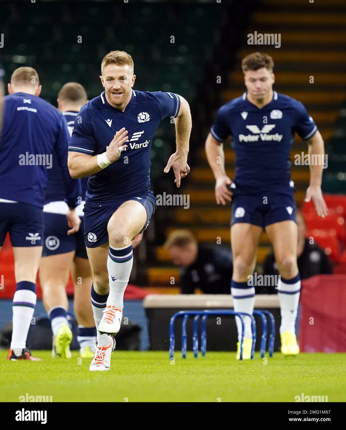 Scotland's Kyle Steyn during a team run at the Principality Stadium ...