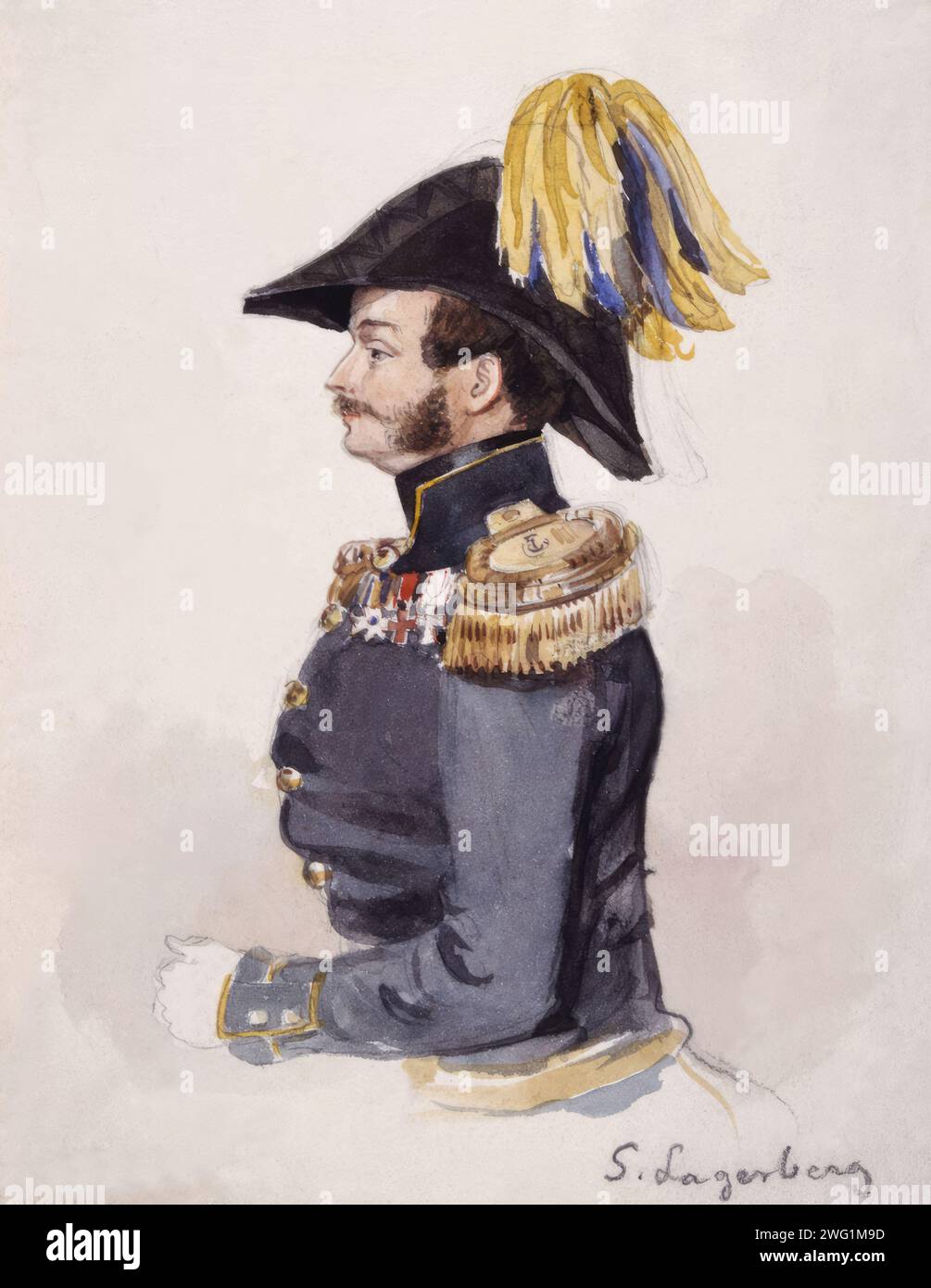 Portrait of Sven Lagerberg (1822-1905) in profile dressed in ceremonial ...