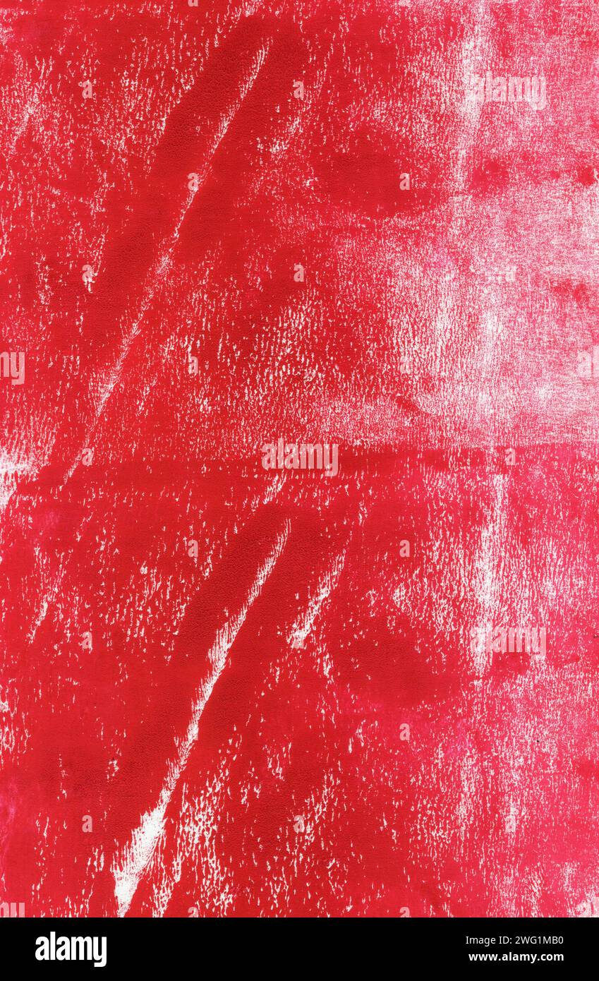 Scan of Printed Red grunge texture made with acrylic roller print on ...