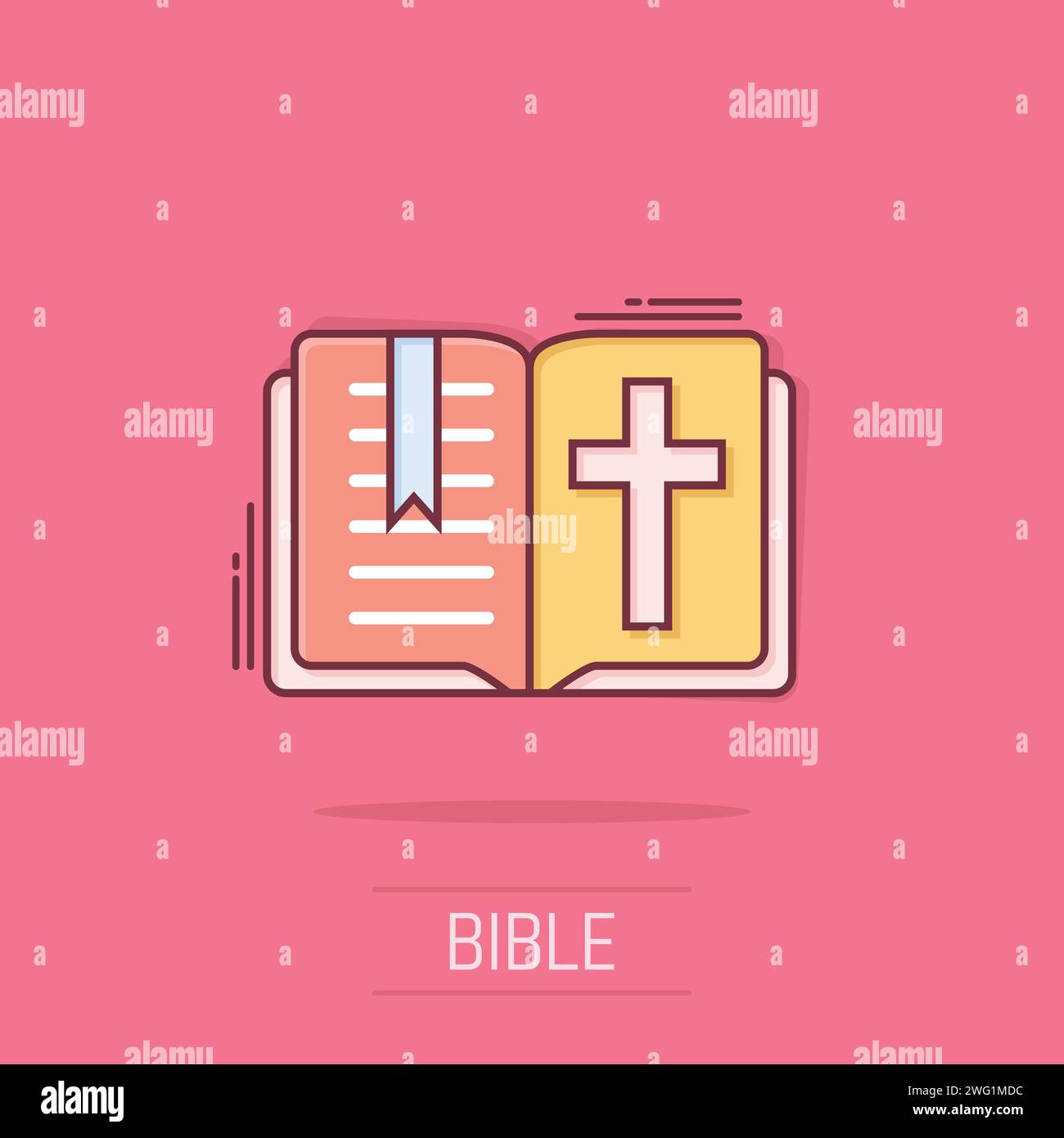 Bible book icon in comic style. Church faith cartoon vector ...