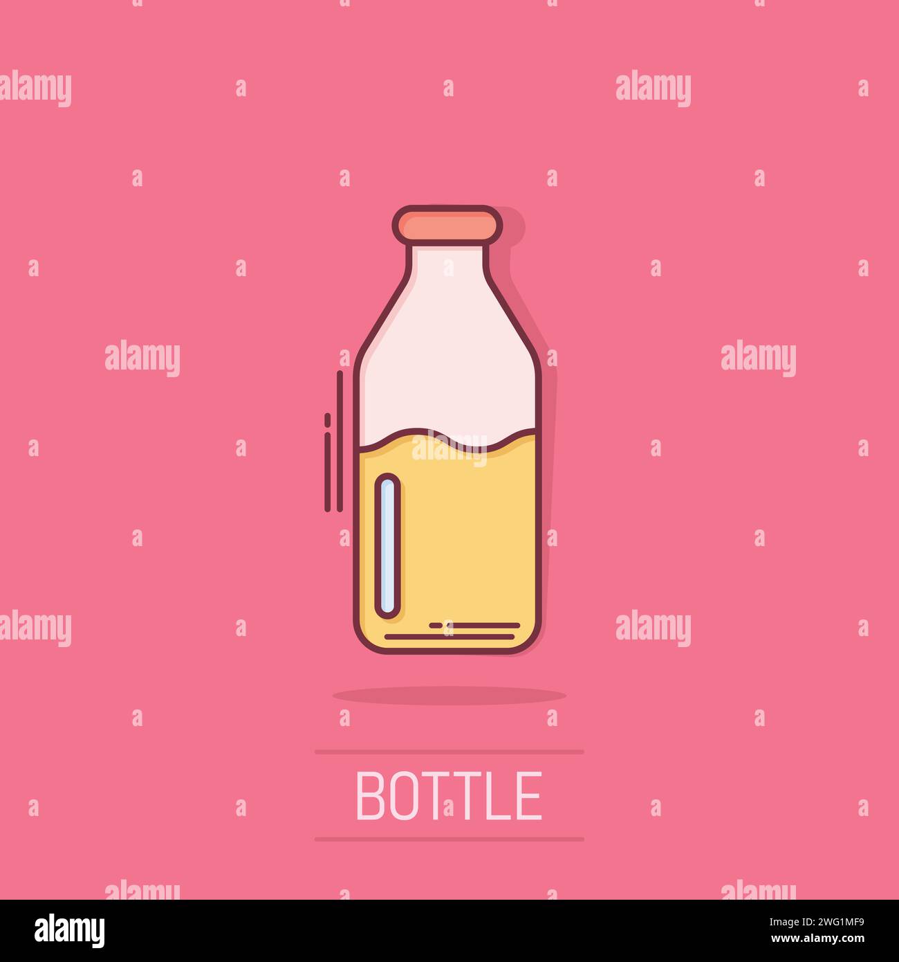 Bottle milk icon in comic style. Flask cartoon vector illustration on ...