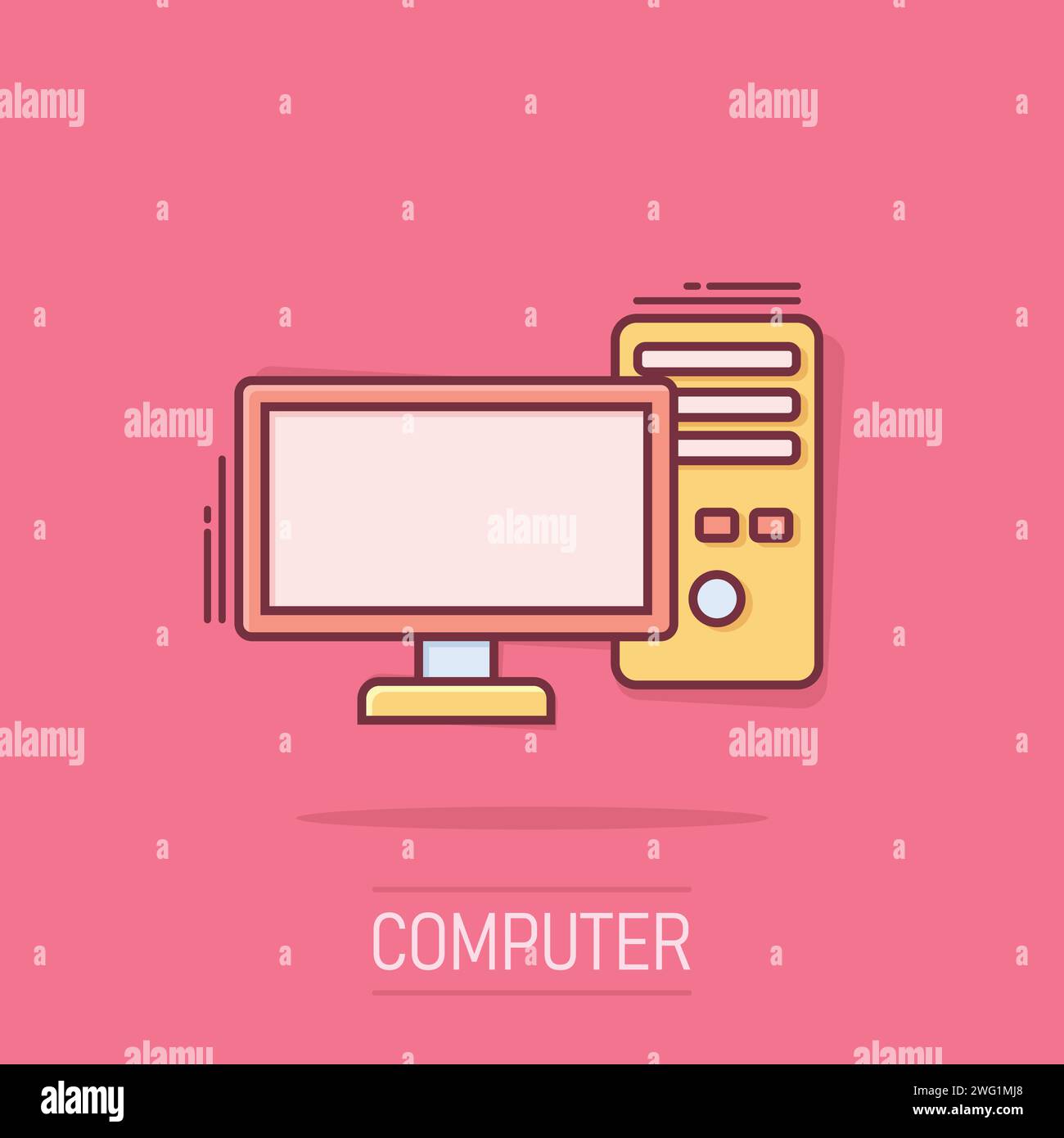 Pc computer icon in comic style. Desktop cartoon vector illustration on ...