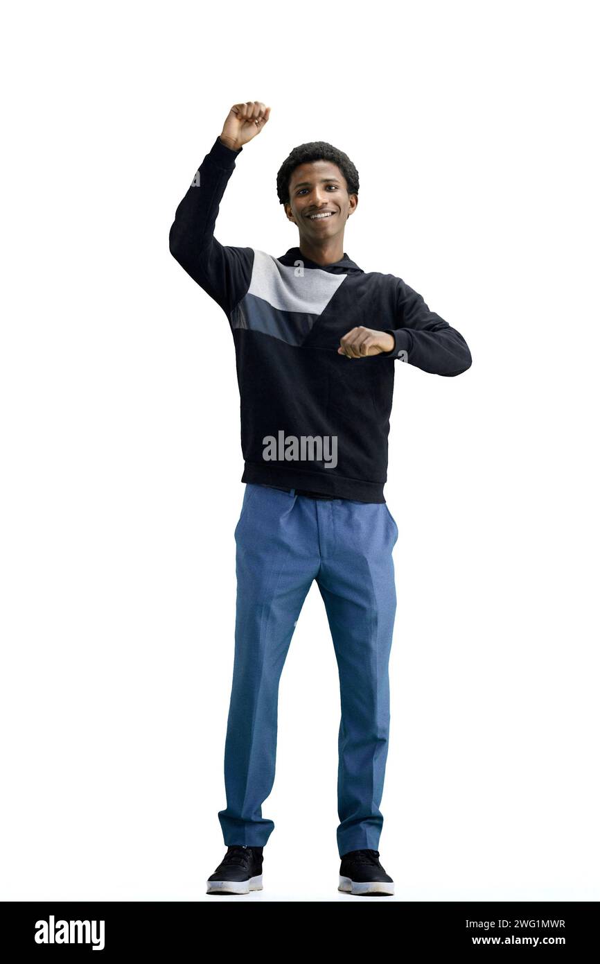 A man, full-length, on a white background, dancing Stock Photo - Alamy