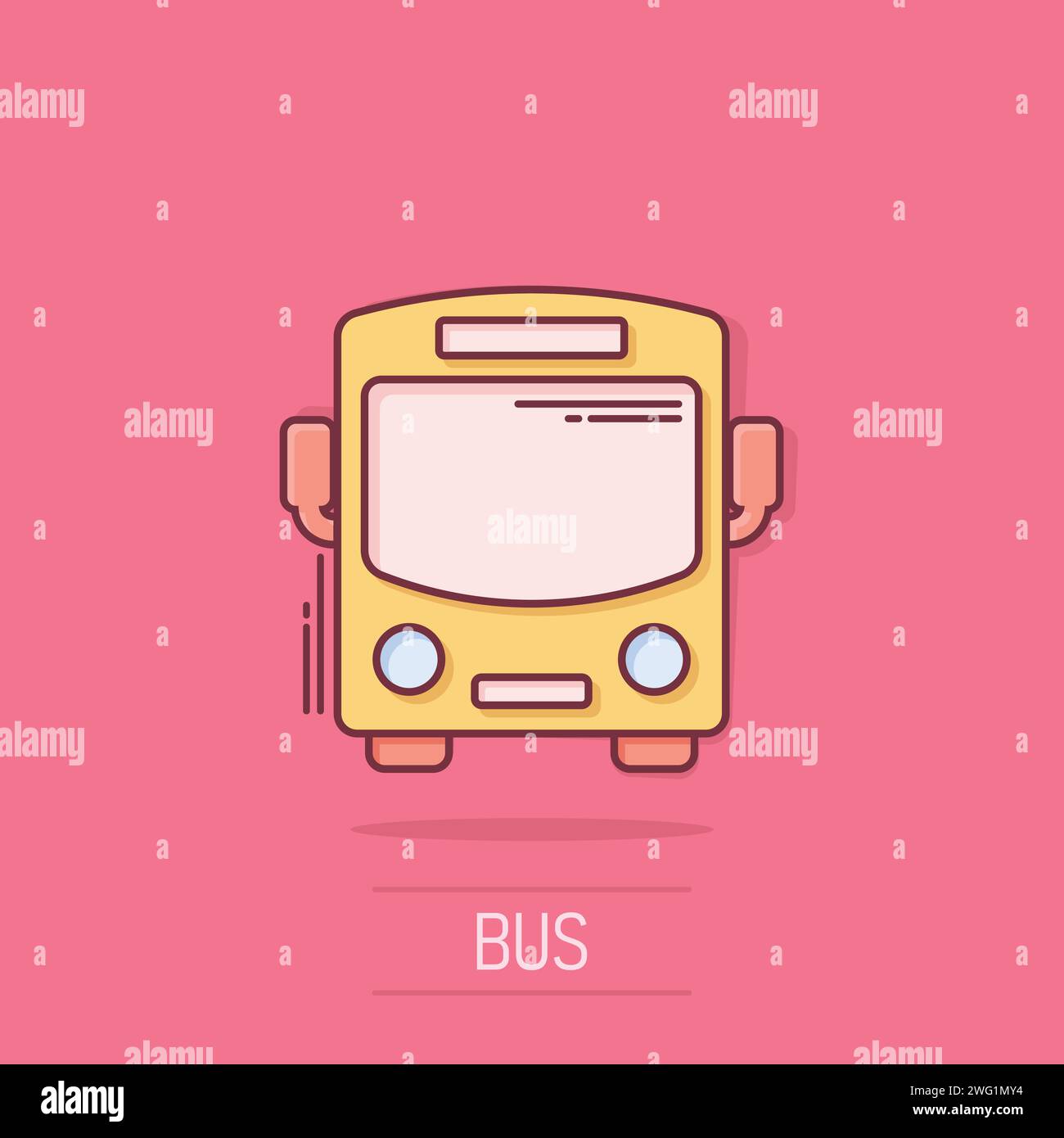 Bus icon in comic style. Coach car cartoon vector illustration on white ...