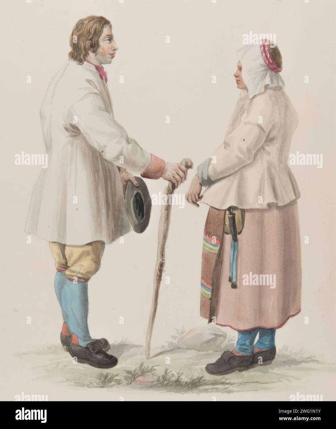 Woman and man with cane, 1800-1822. Costume of Sweden Pl. 19 & 20, 1800 ...