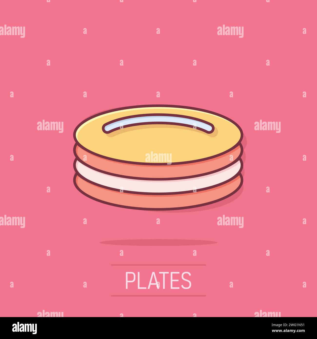 Plate icon in comic style. Dish cartoon vector illustration on white ...