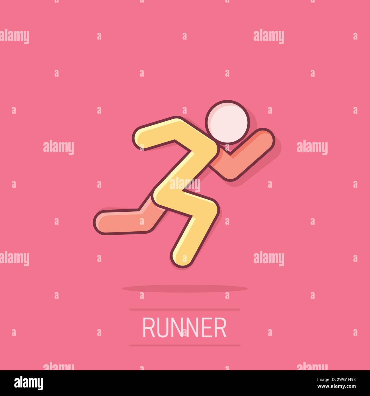 Run people icon in comic style. Jump cartoon vector illustration on ...