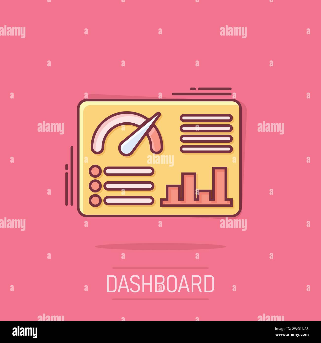 Dashboard icon in comic style. Finance analyzer cartoon vector ...
