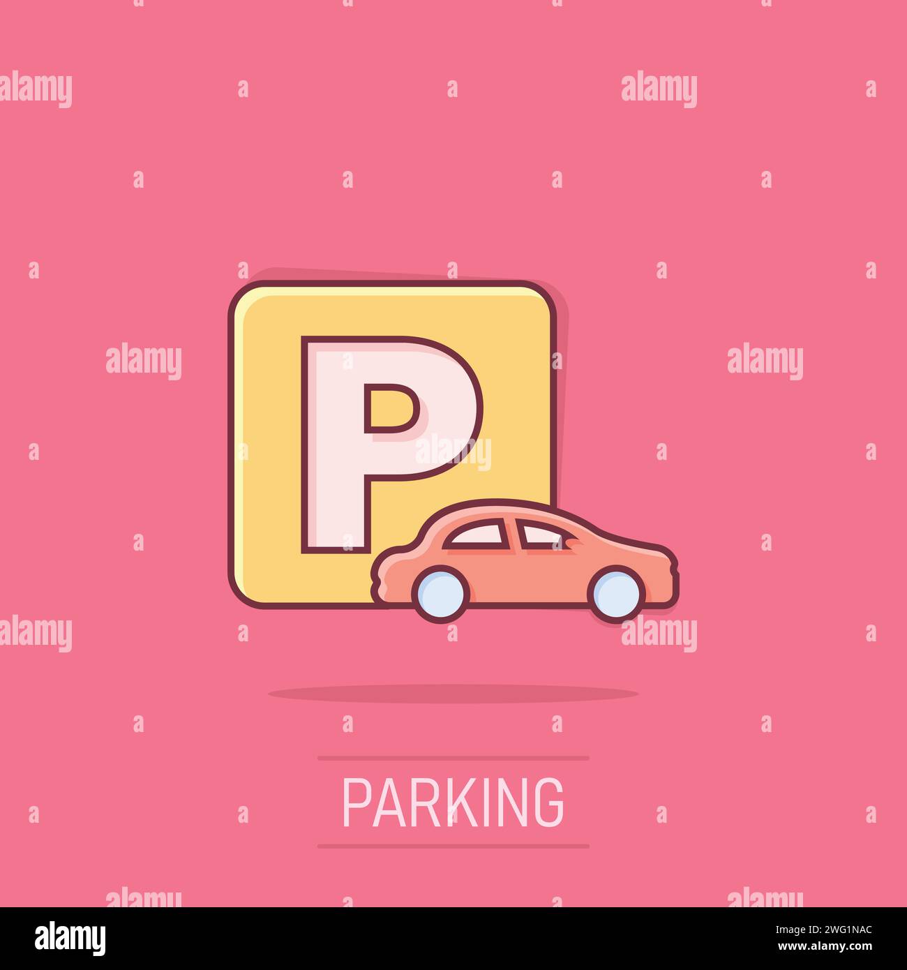 Car parking icon in comic style. Auto stand cartoon vector illustration ...