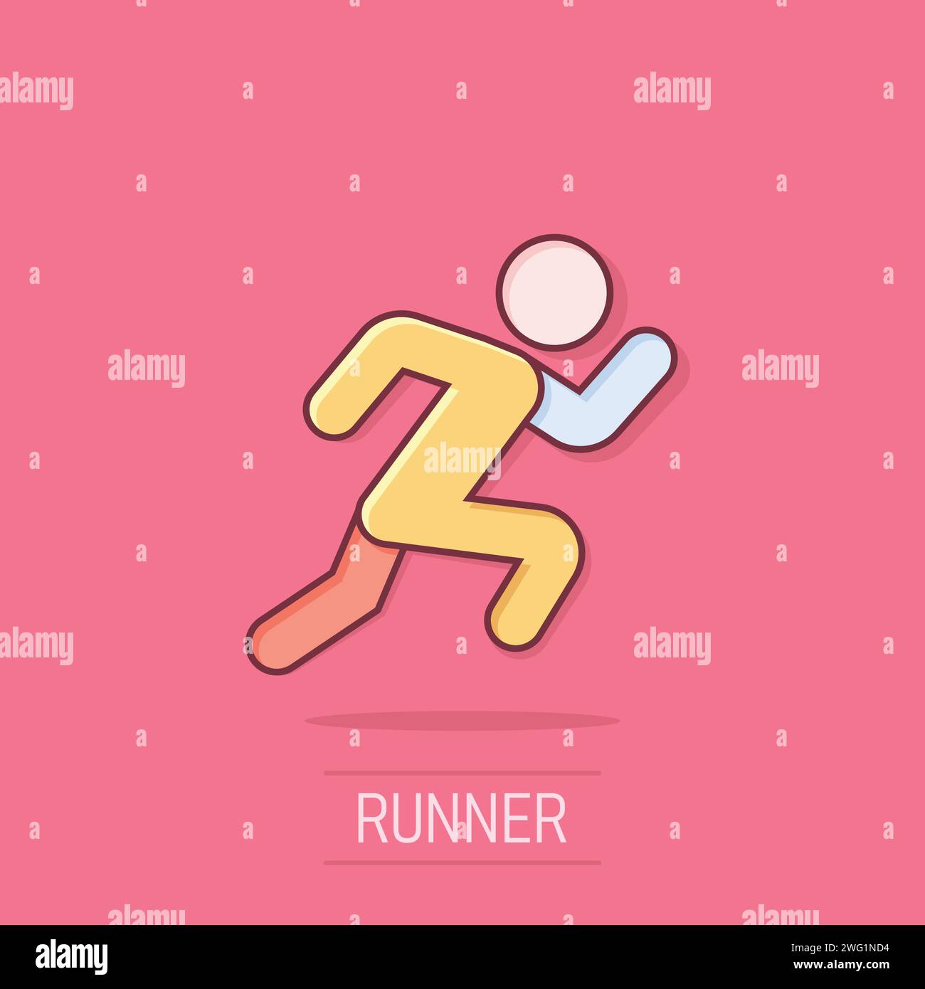 Run people icon in comic style. Jump cartoon vector illustration on ...