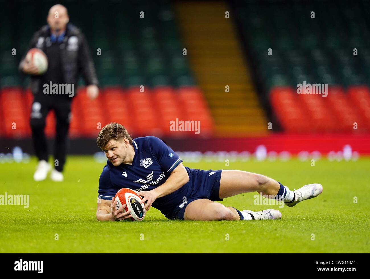 Scotland's George Turner during a team run at the Principality Stadium ...