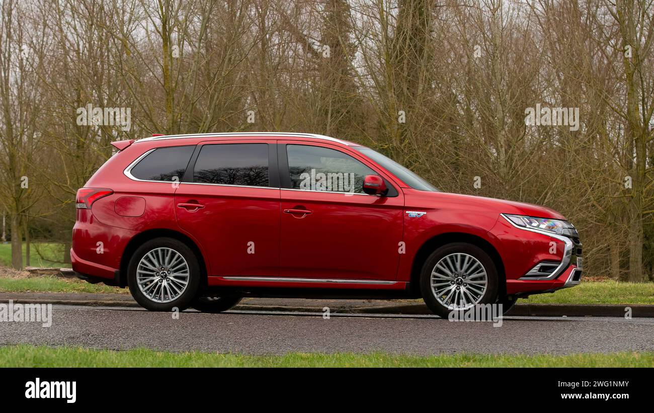 Milton Keynes,UK-Jan 18th 2024: 2019 red Misubishi Outlander Hybrid ...