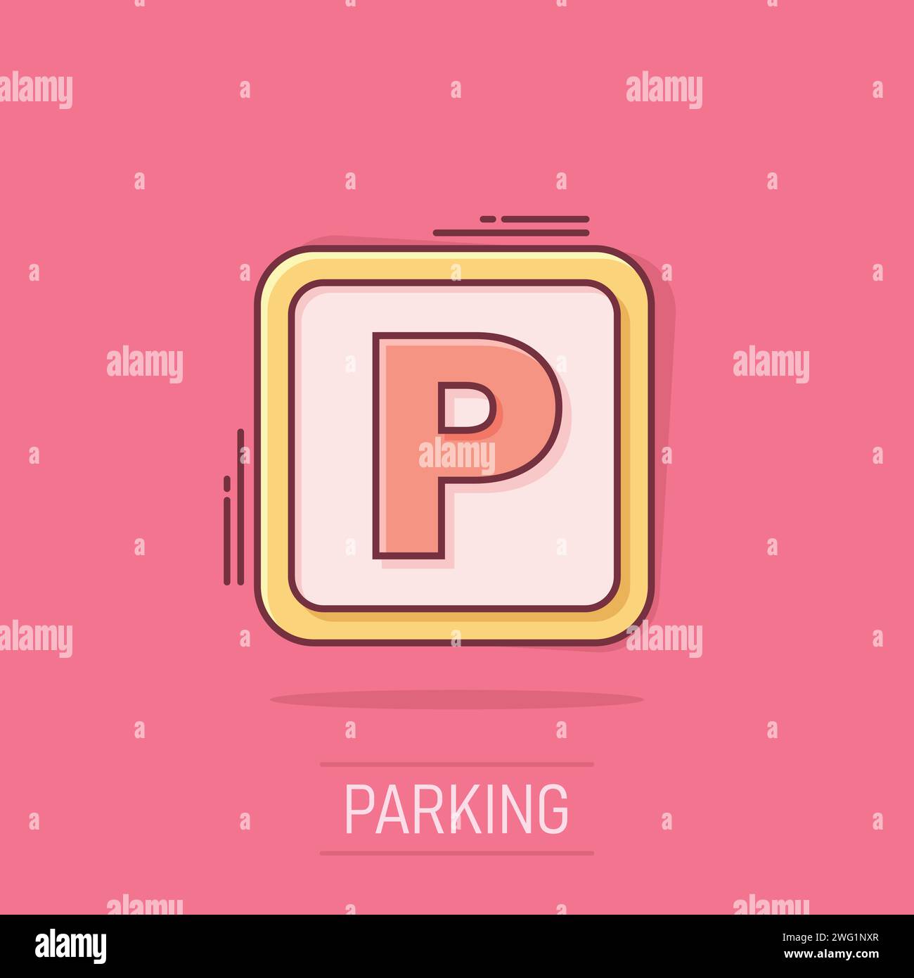 Car parking icon in comic style. Auto stand cartoon vector illustration ...