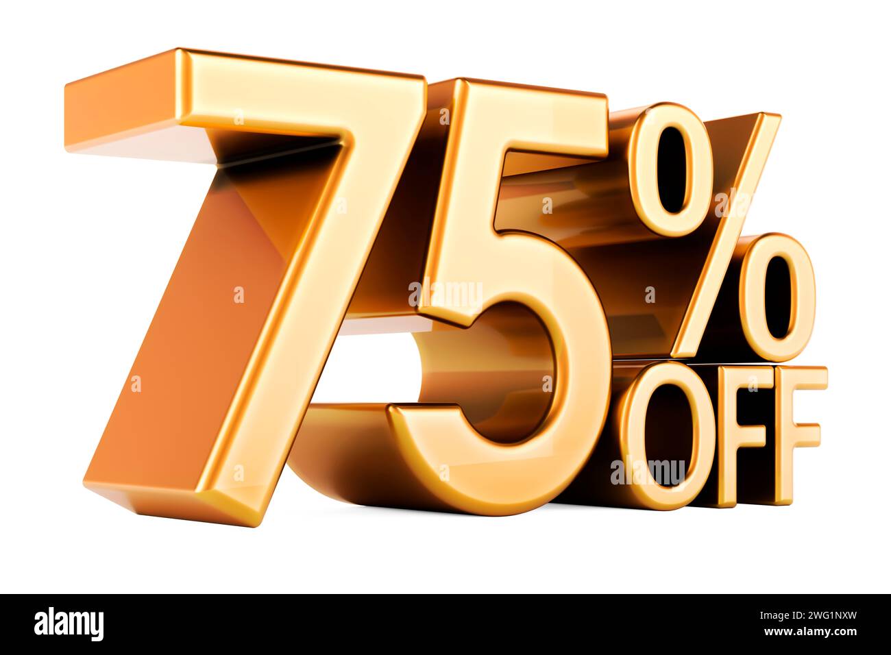 75 percent discount. Golden 75 percent off, text. Discount and sale ...