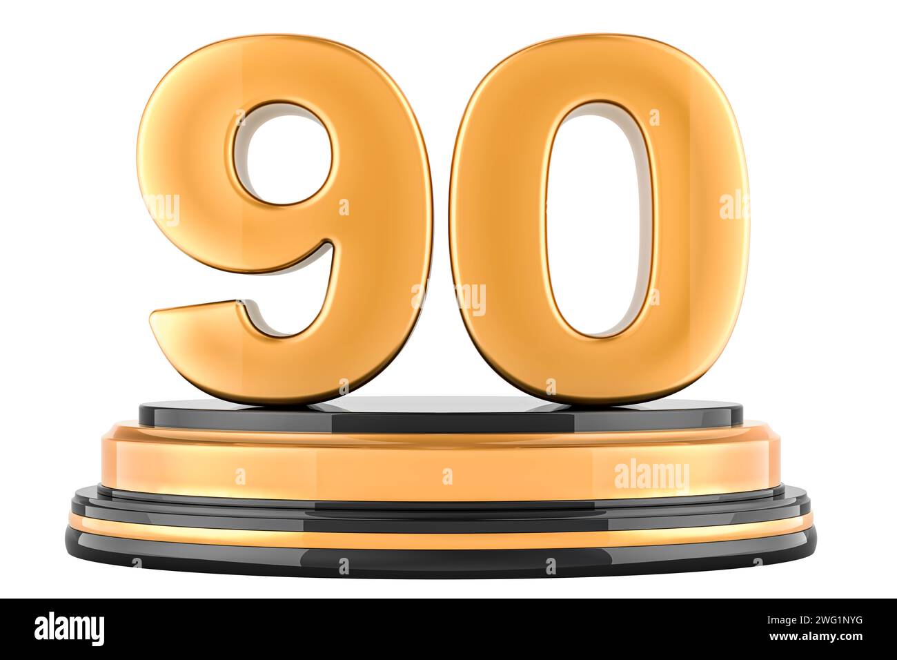 Golden 90 podium, award concept. 3D rendering isolated on white ...