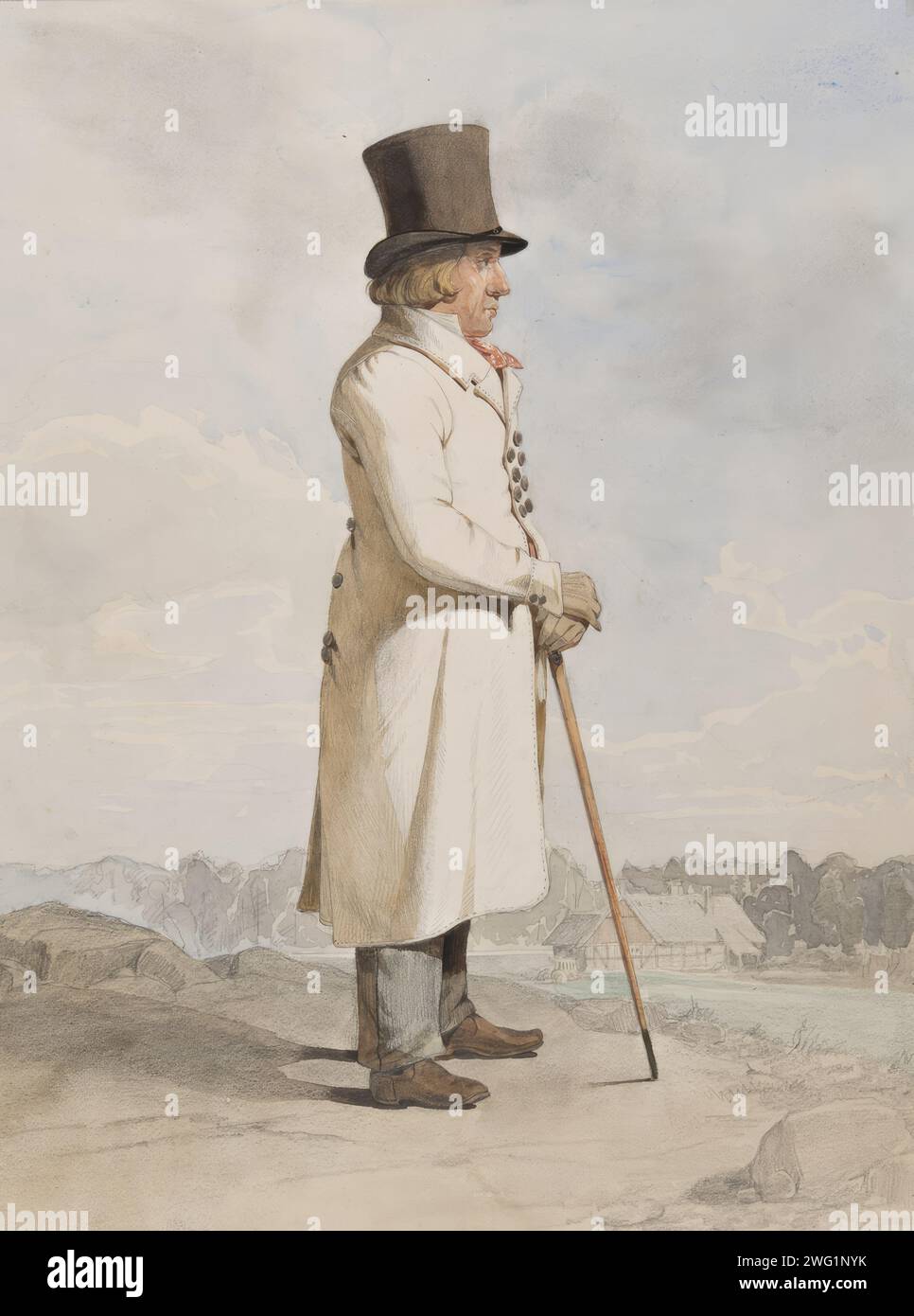 Apparel - Man in costume with white coat, hat and cane full figure in ...