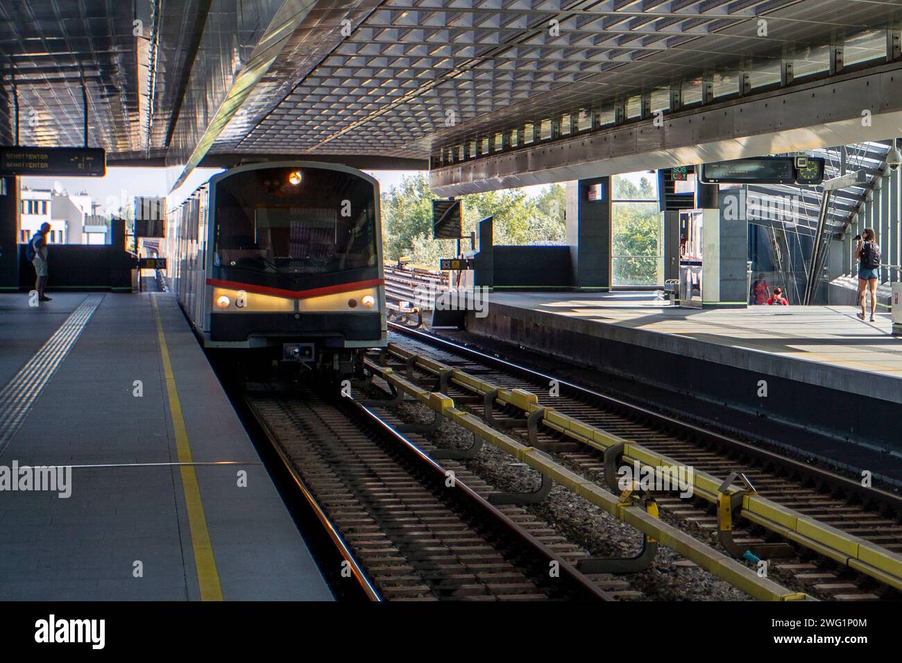 overground metro station in Vienna when the train arrives Stock Photo ...