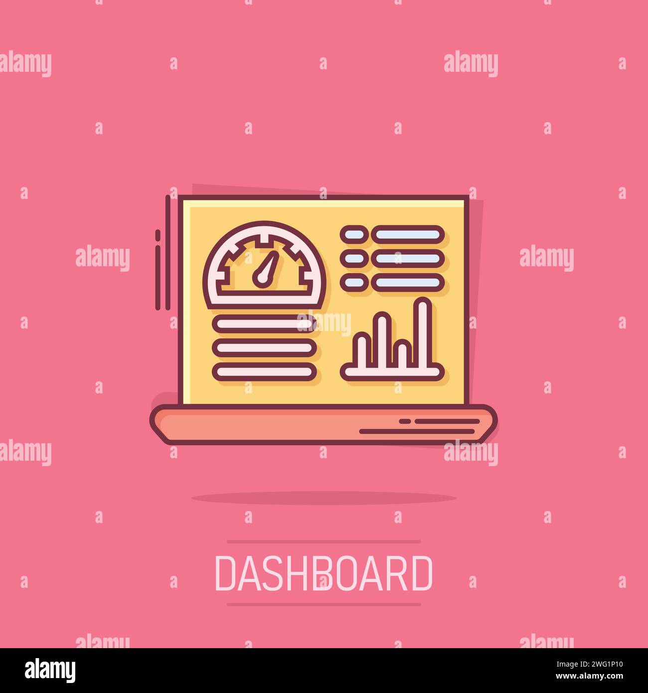 Dashboard icon in comic style. Finance analyzer cartoon vector ...