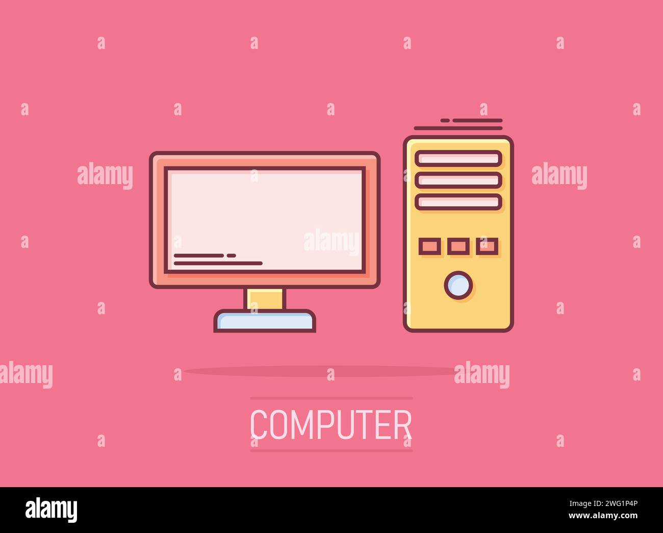 Pc computer icon in comic style. Desktop cartoon vector illustration on ...