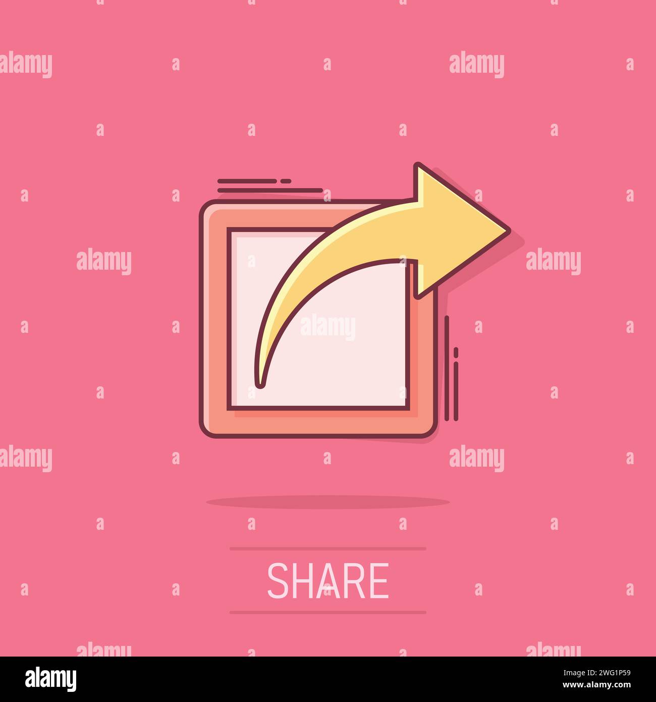 Share button icon in comic style. Arrow cartoon sign vector ...