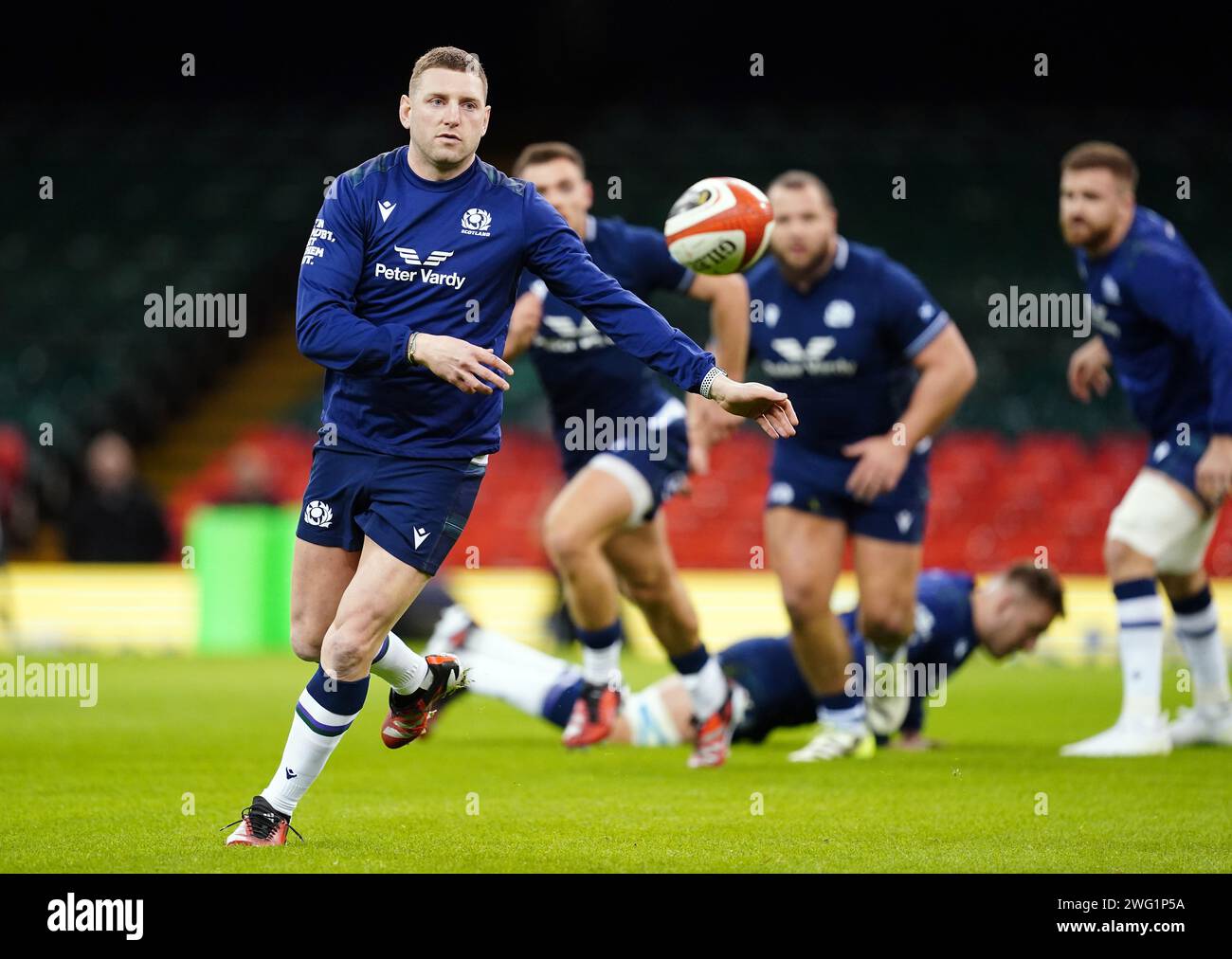 Scotland's Finn Russell during a team run at the Principality Stadium ...