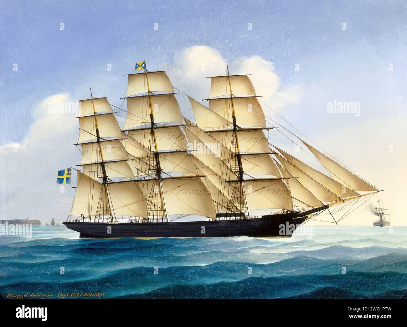 The ship Indiaman, 1864. Ship belonging to the company Rettig/Rettigska ...