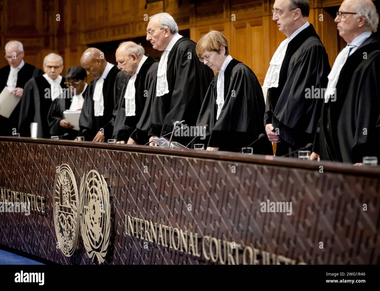 THE HAGUE - The judges including President Joan Donoghue (M) during the ...