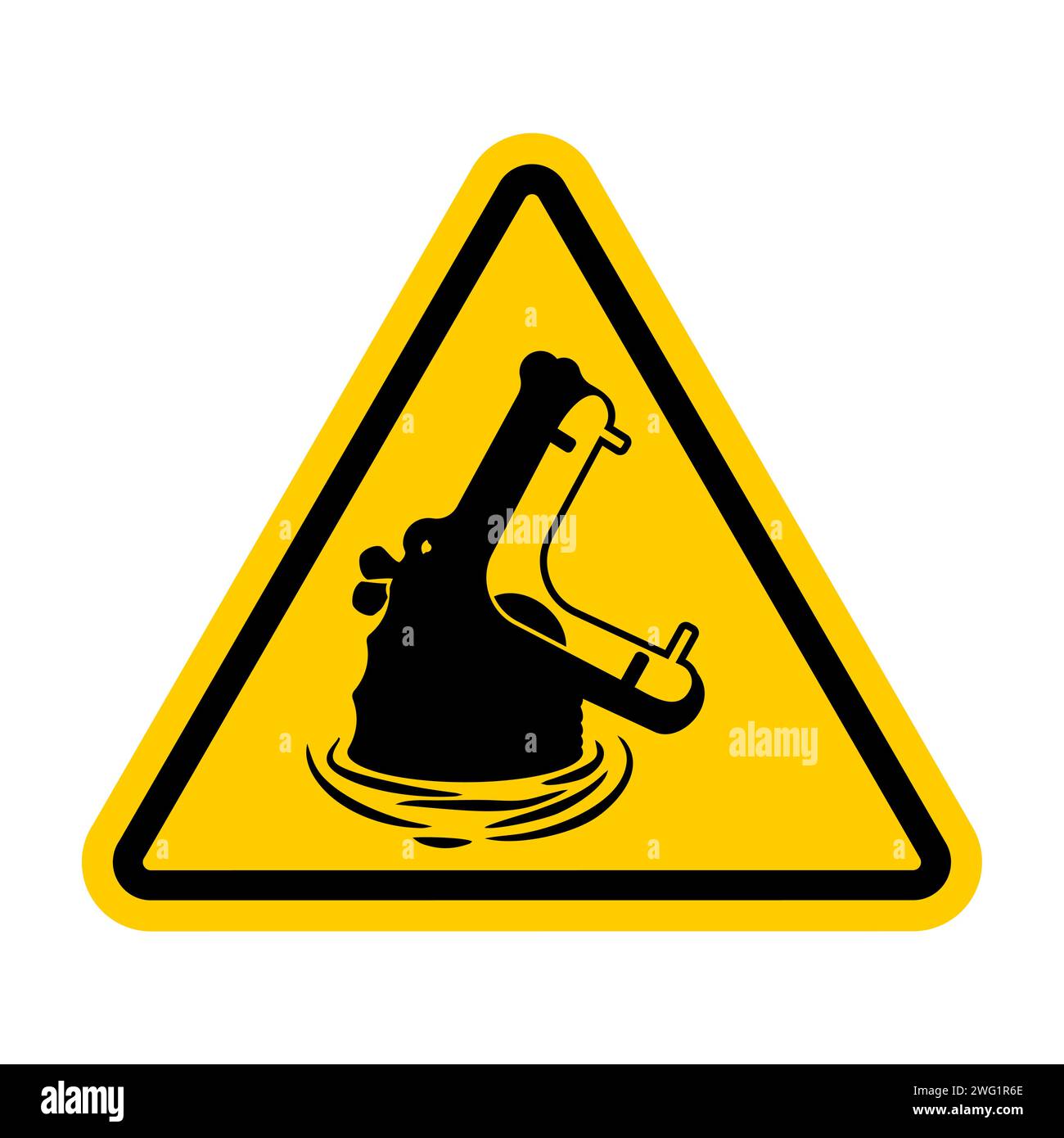 Attention hippopotamus symbol. Red road triangular sign. Caution hippo ...