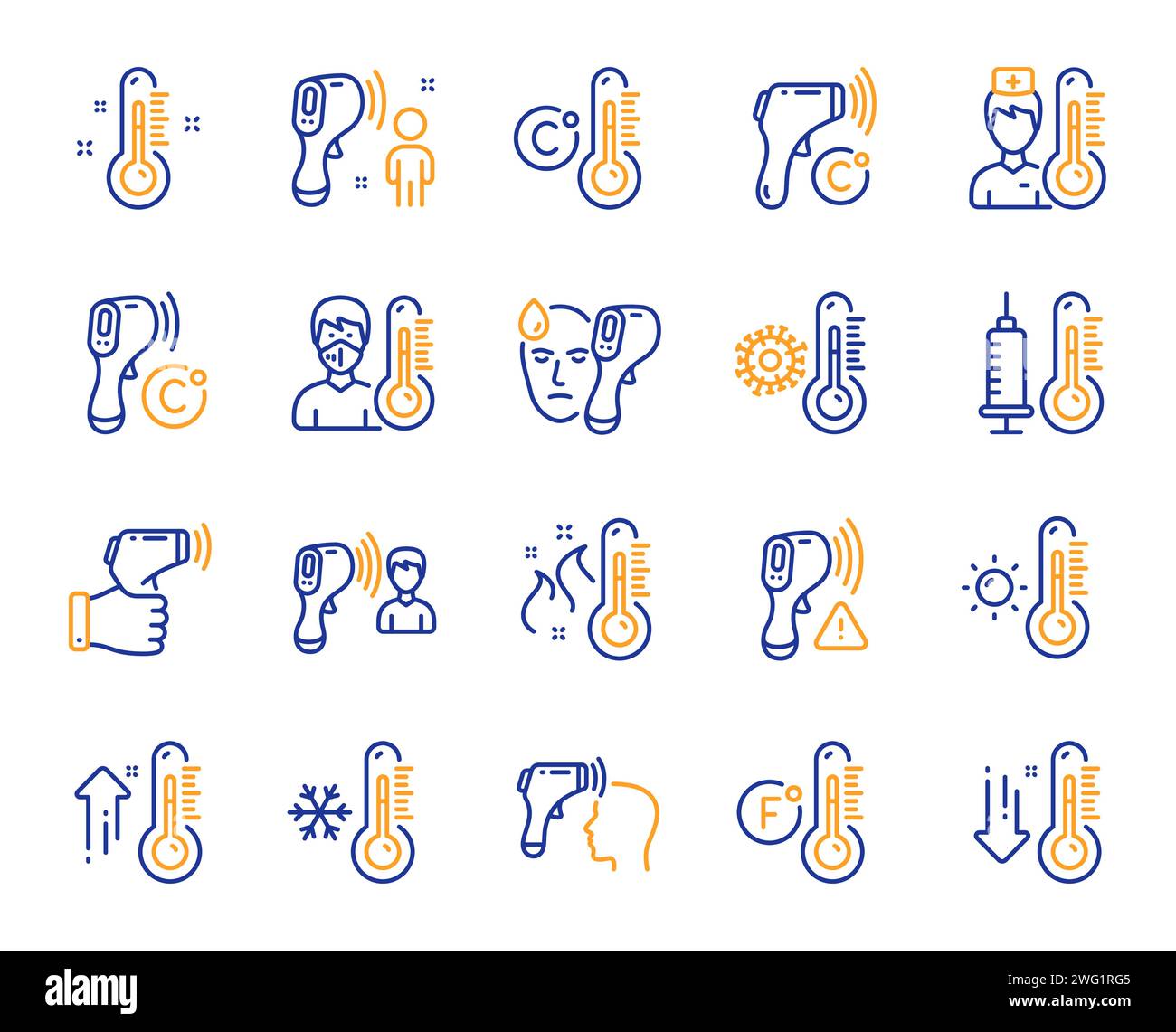 Temperature line icons. Thermometer, Check body temperature, Fever ...
