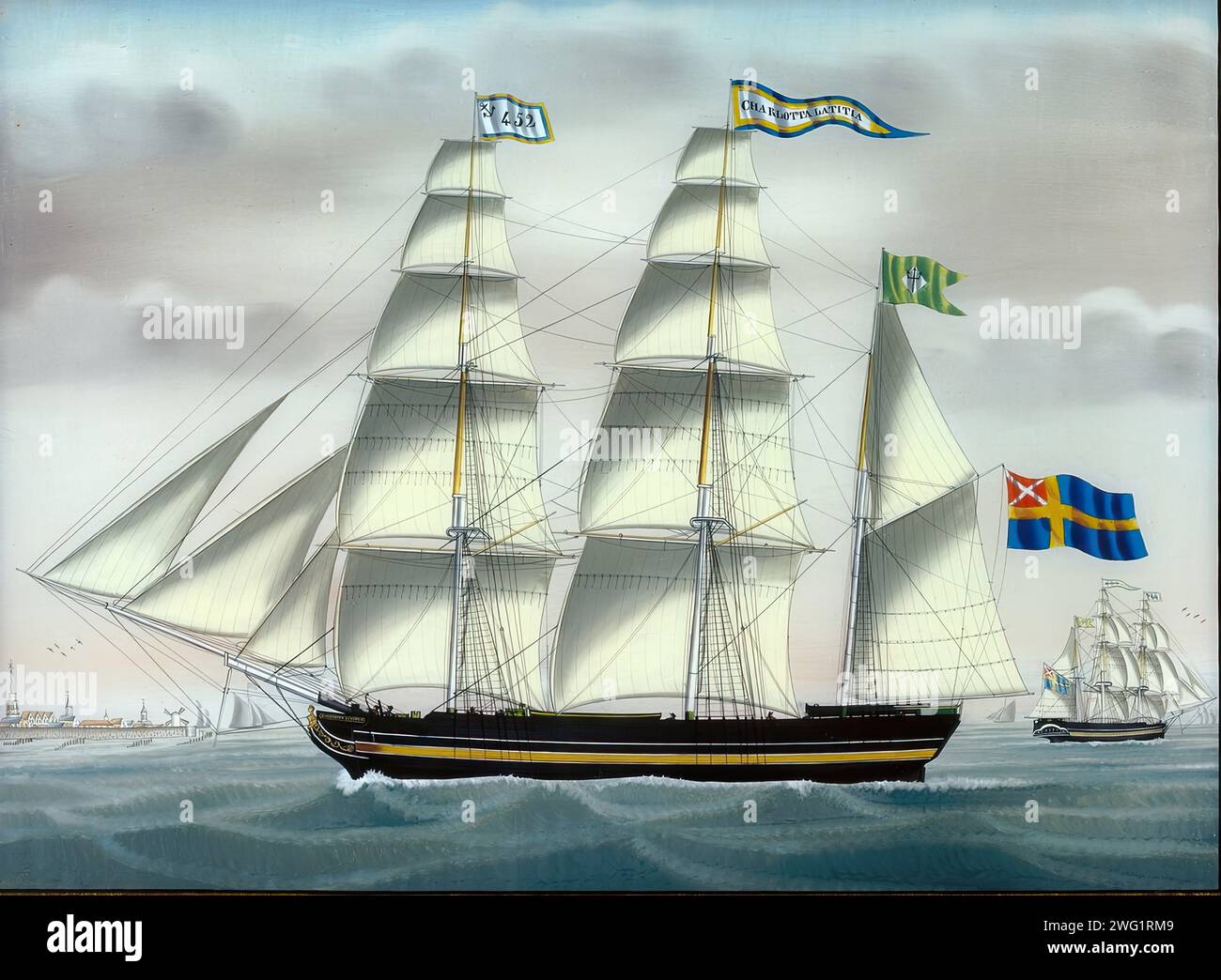 The barque Charlotta Laetitia from Gavle, 1841. Stained glass of the ...