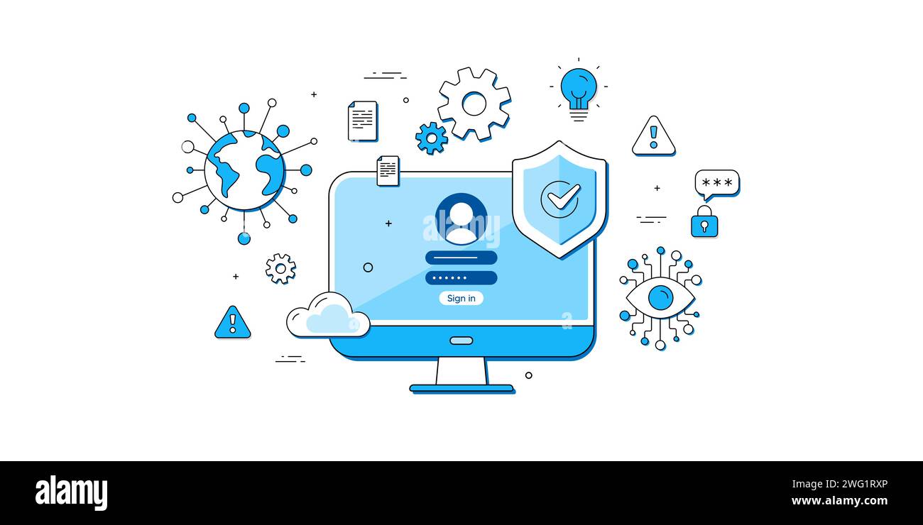 Cyber security access icons. Protect cloud data, Approved login page, Online access. Personal ...