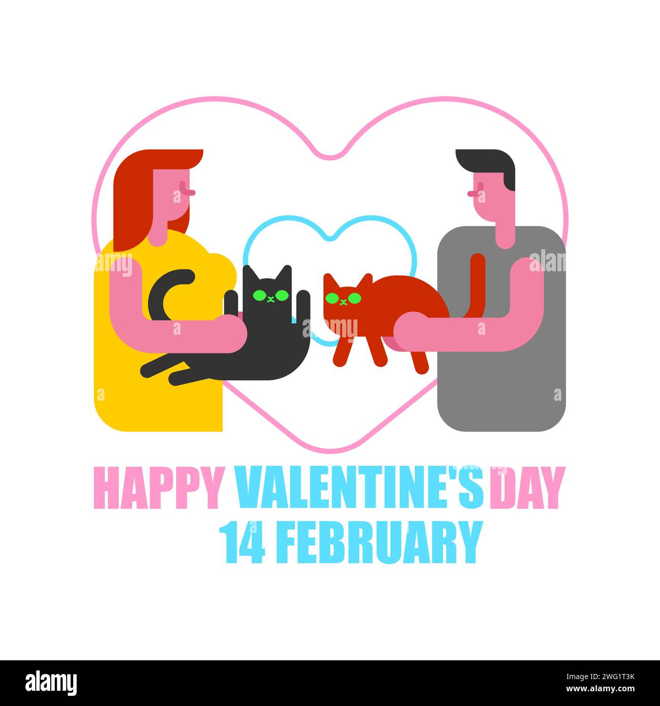 Valentine's day Feline Love. Cat owners are having a date. Meeting pets ...