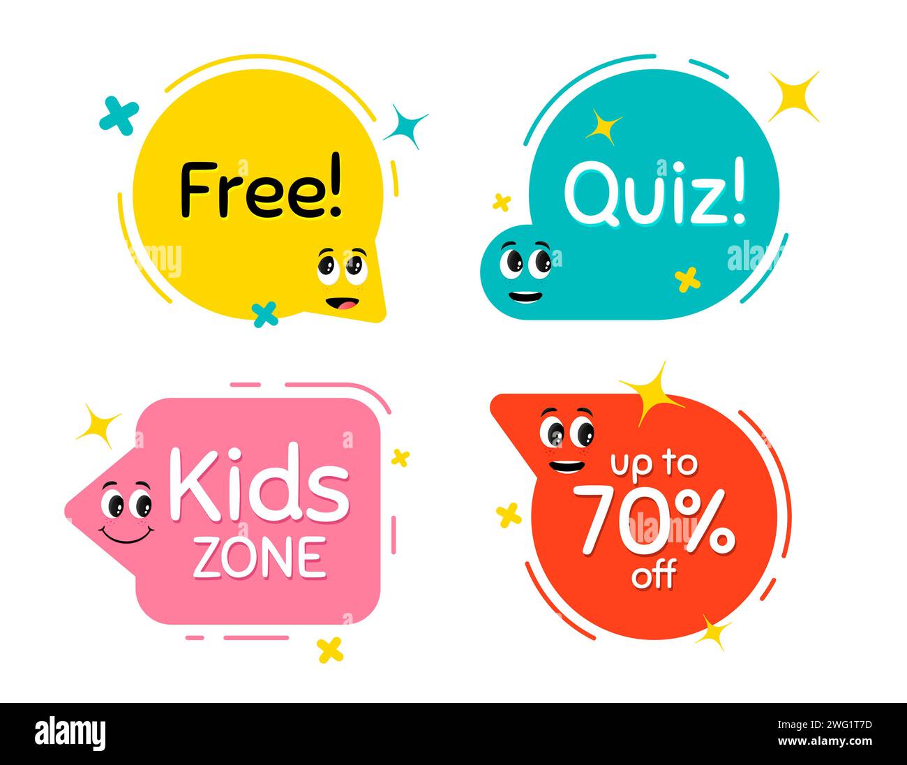 Speech bubbles with face emotions. Vector illustration for kids. Cute ...