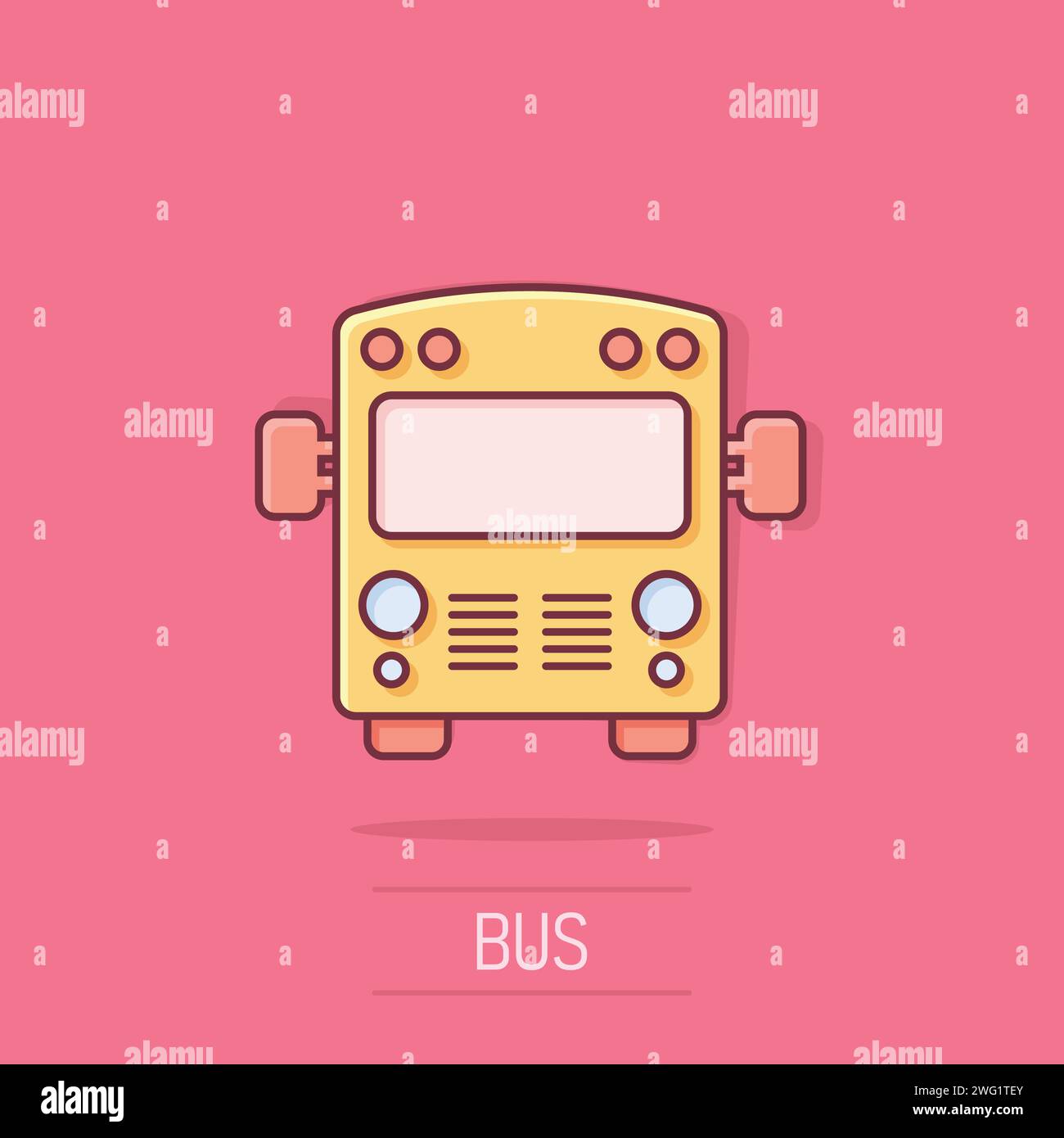 Bus icon in comic style. Coach car cartoon vector illustration on white ...
