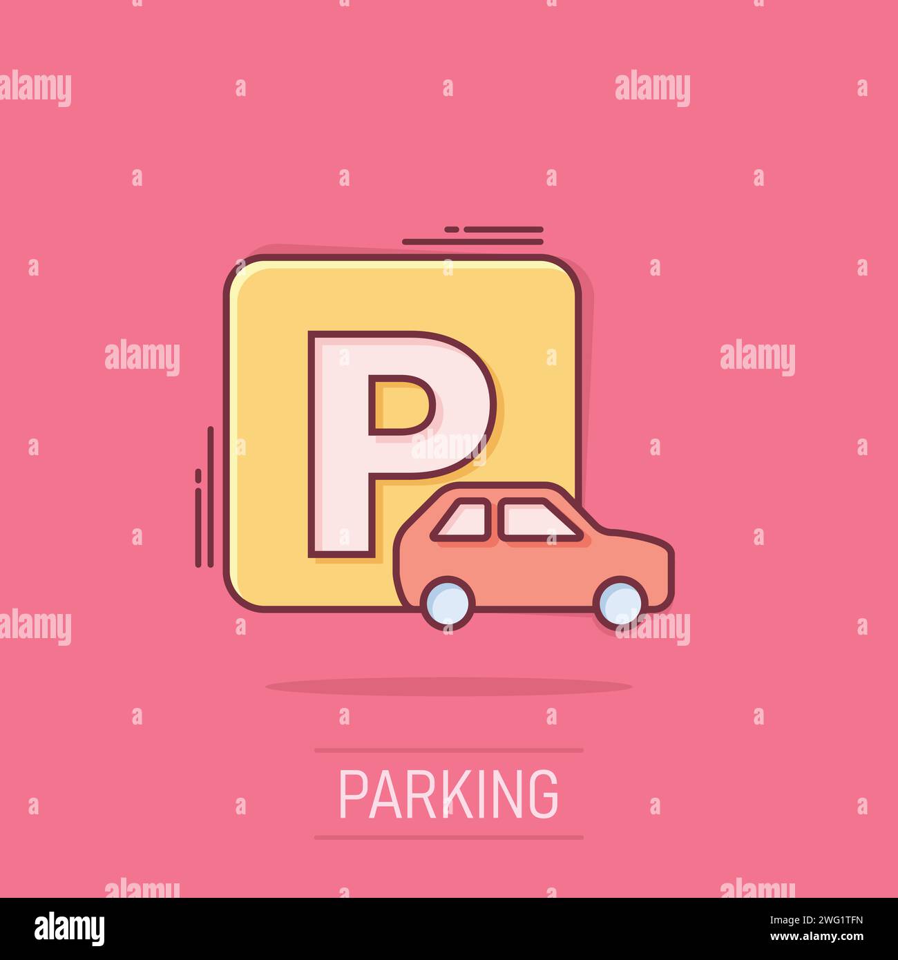 Car parking icon in comic style. Auto stand cartoon vector illustration ...