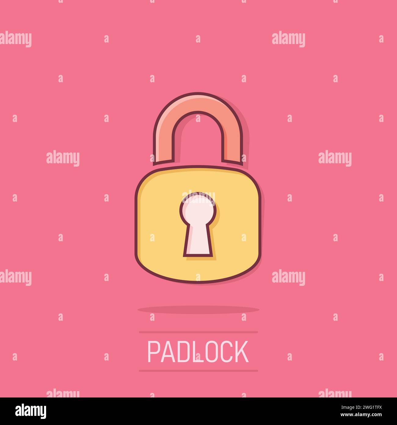 Padlock icon in comic style. Lock cartoon vector illustration on white ...
