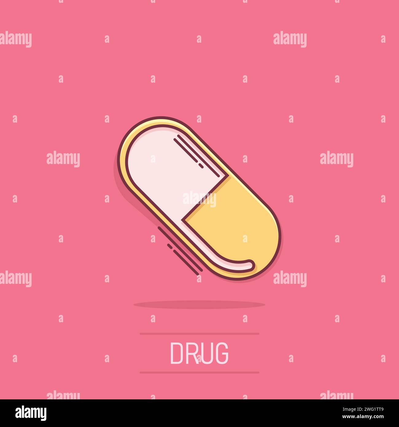 Pill capsule icon in comic style. Drugs cartoon vector illustration on ...