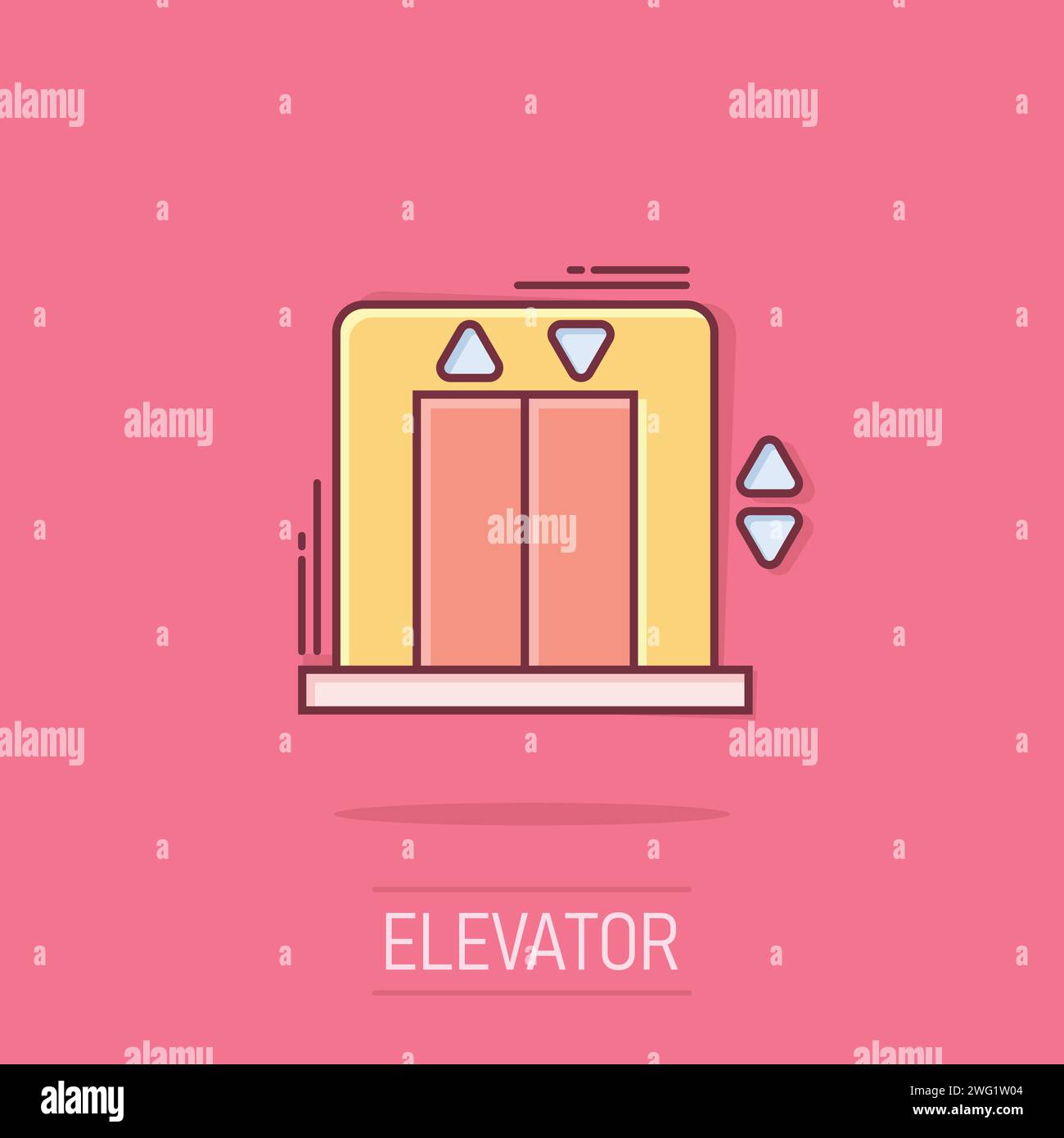 Elevator icon in comic style. Lift cartoon vector illustration on white ...