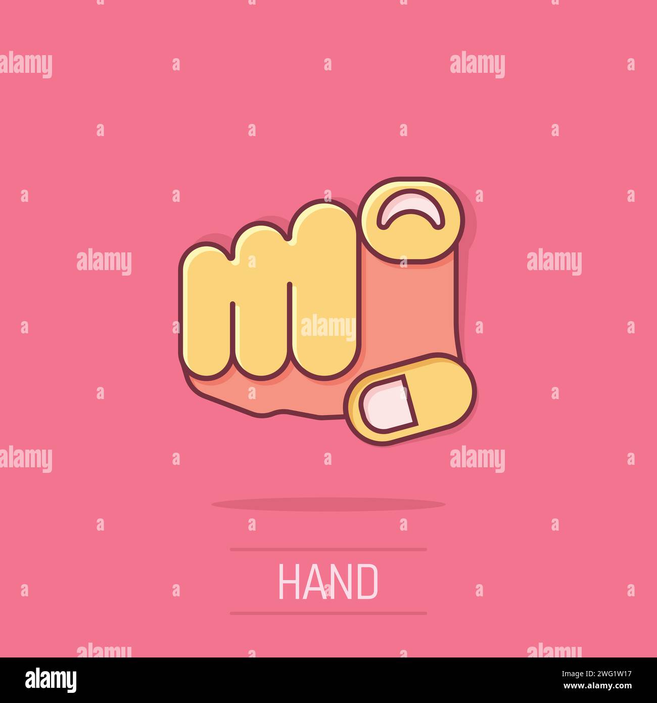Finger point icon in comic style. Hand gesture cartoon vector ...